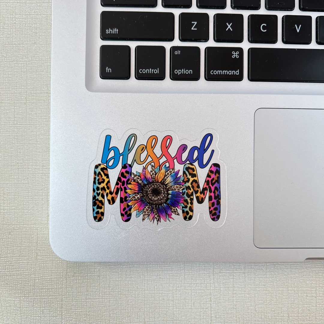 Blessed Mom Sunflower Sticker, MAMA Floral Vinyl CLEAR Sticker, Hydro ...