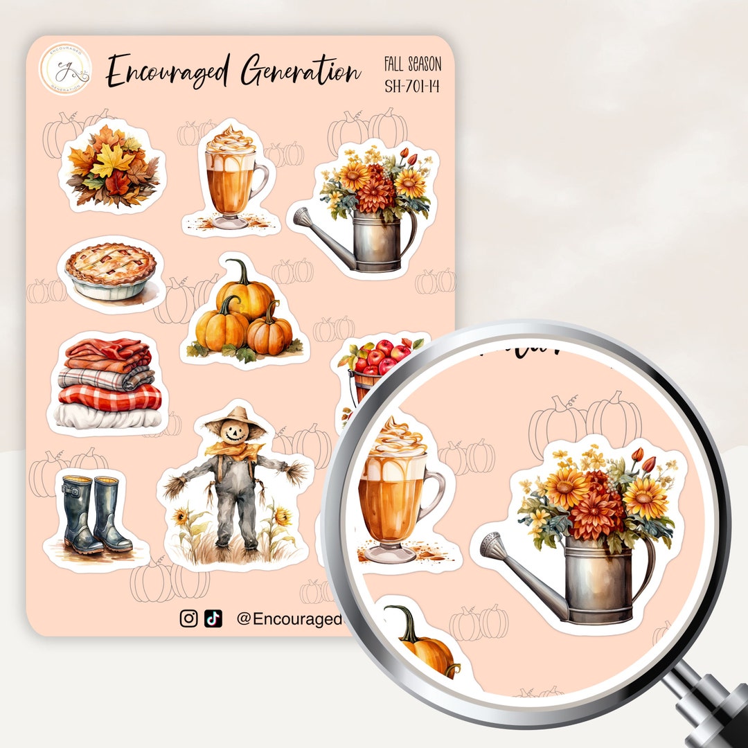 Autumn Fall Sticker Sheet, Fall Harvest Pumpkin Sticker Sheet, Maple ...