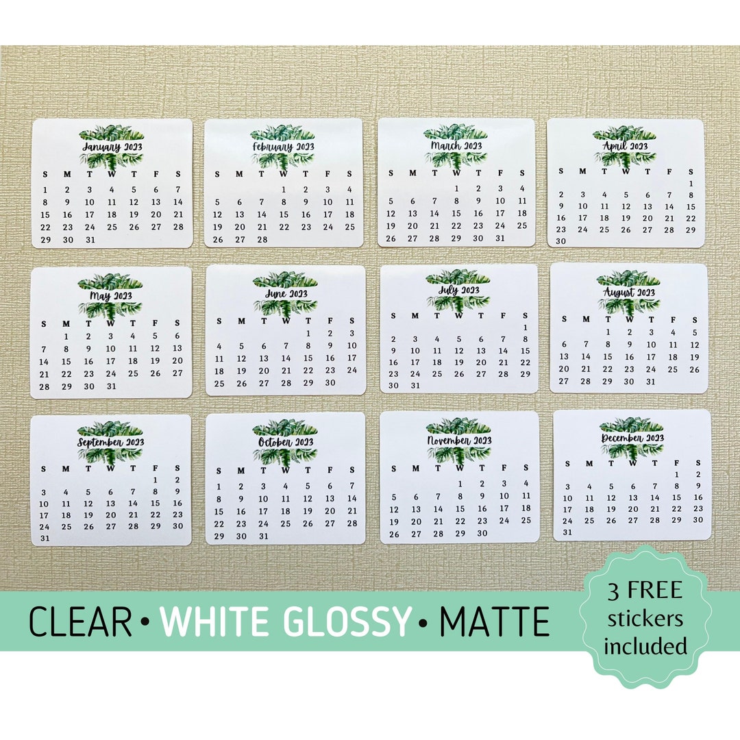 2023 Mini Calendar WHITE GLOSSY Stickers for Journal and - Etsy