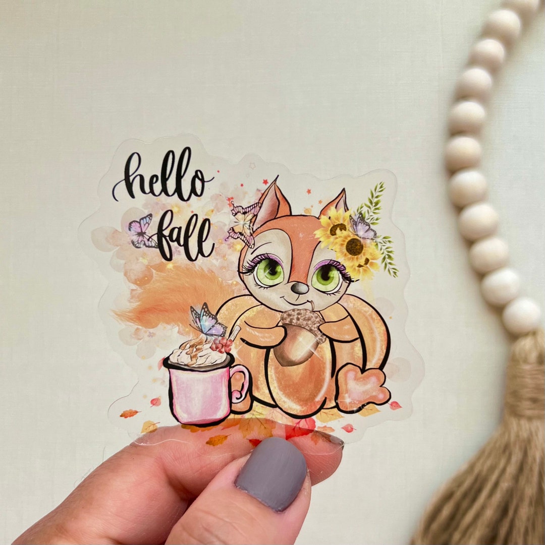 Hello Fall Favorites CLEAR Sticker, Thanksgiving Laptop Sticker, Fall ...