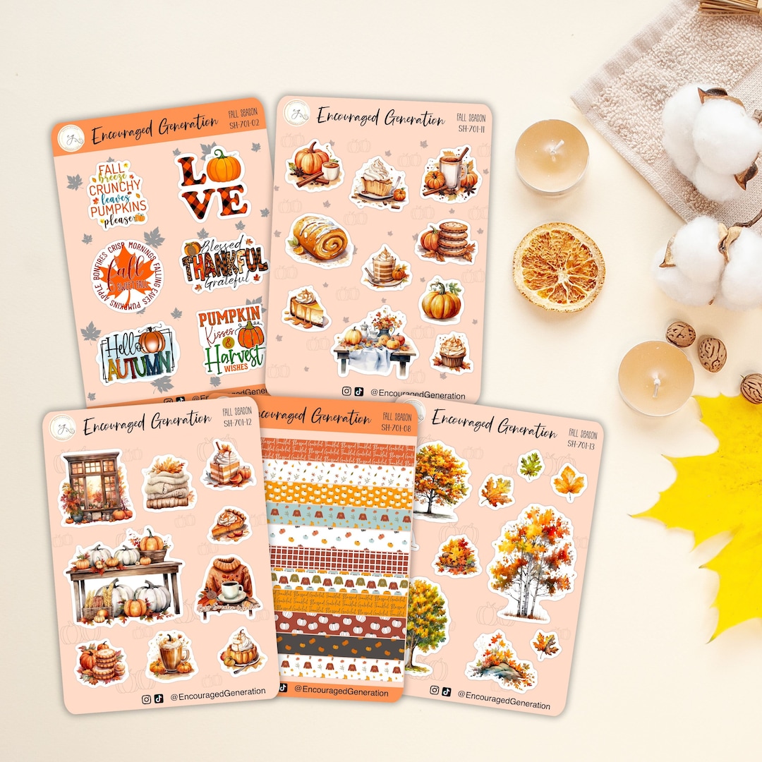 Autumn Fall Bundle of 5 Sticker Sheets, Planner Sticker, Farmhouse ...