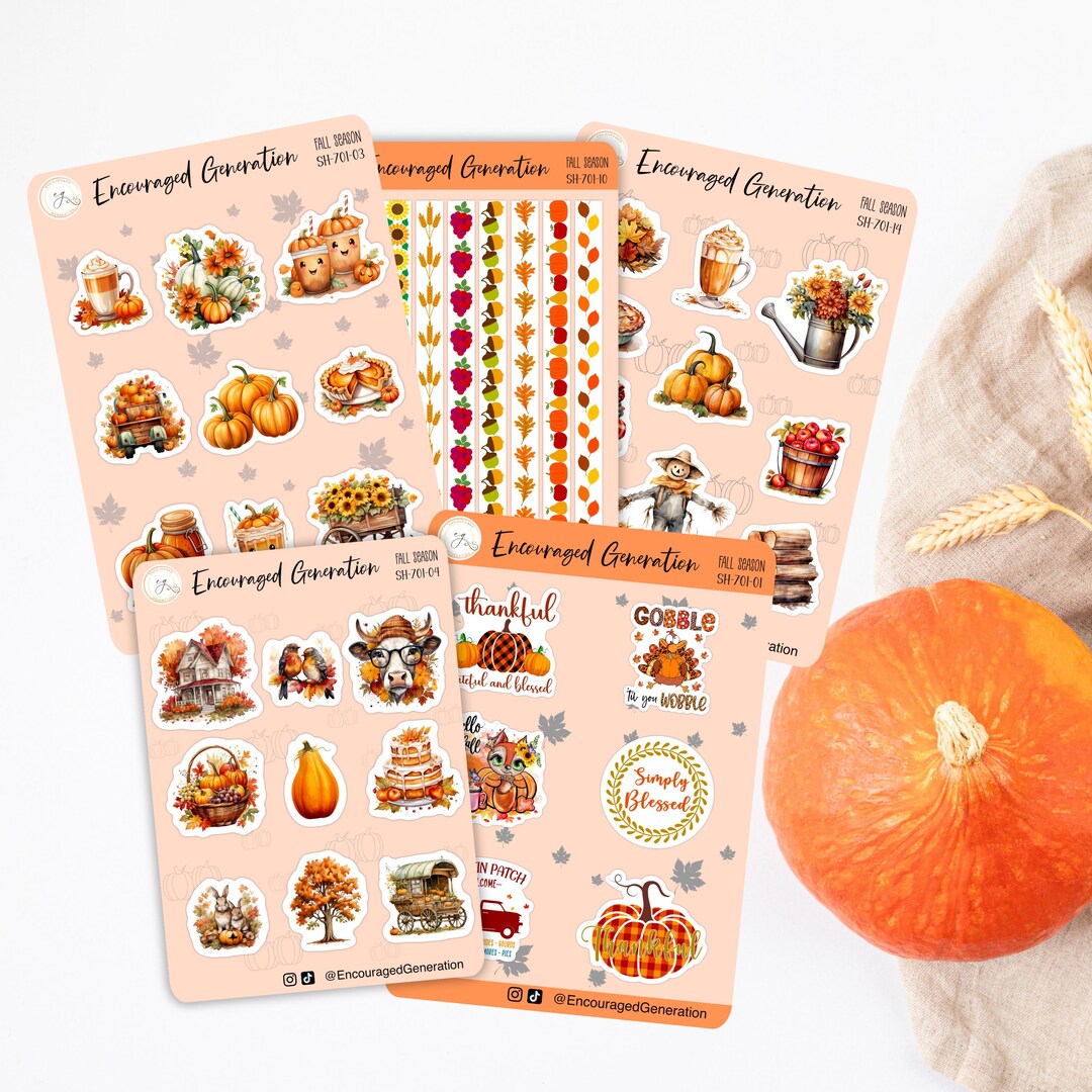 Fall Autumn Bundle of 5 Sticker Sheets, Planner Sticker, Plaid Pattern ...