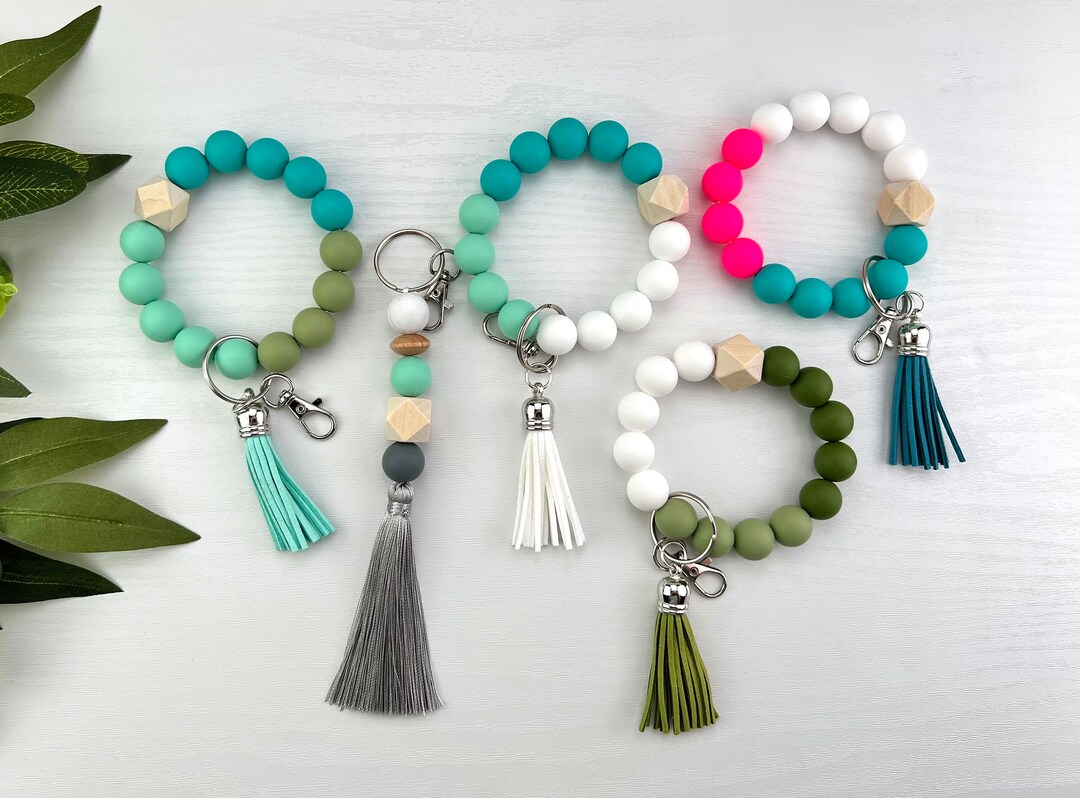 Silicone Bead Wristlet Keychain, Bead Bracelet Personalized, Keychain ...