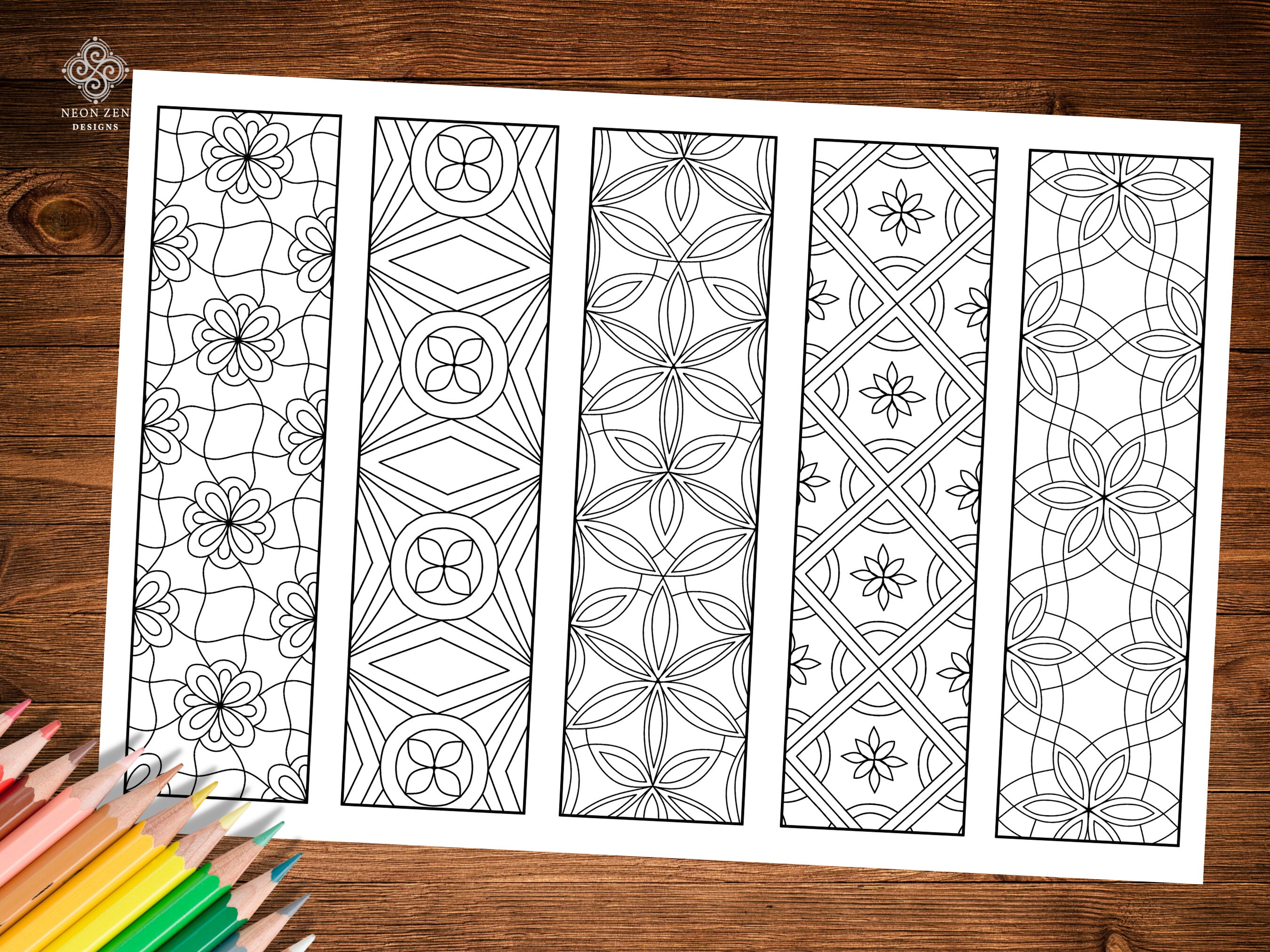 PRINTABLE Bookmarks Set of 5, Geometric Colouring Bookmarks, Mini ...