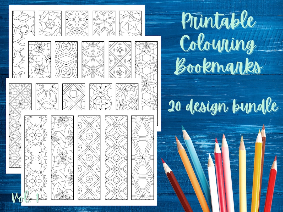 PRINTABLE Bookmark Set, Bundle of 20 Geometric Colouring Bookmarks ...