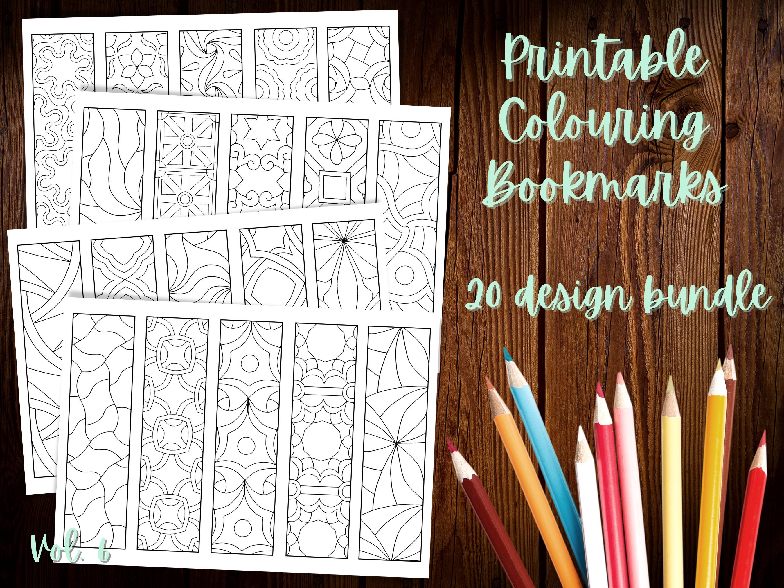 PRINTABLE Bookmarks to Color, Bundle of 20 Geometric Colouring ...
