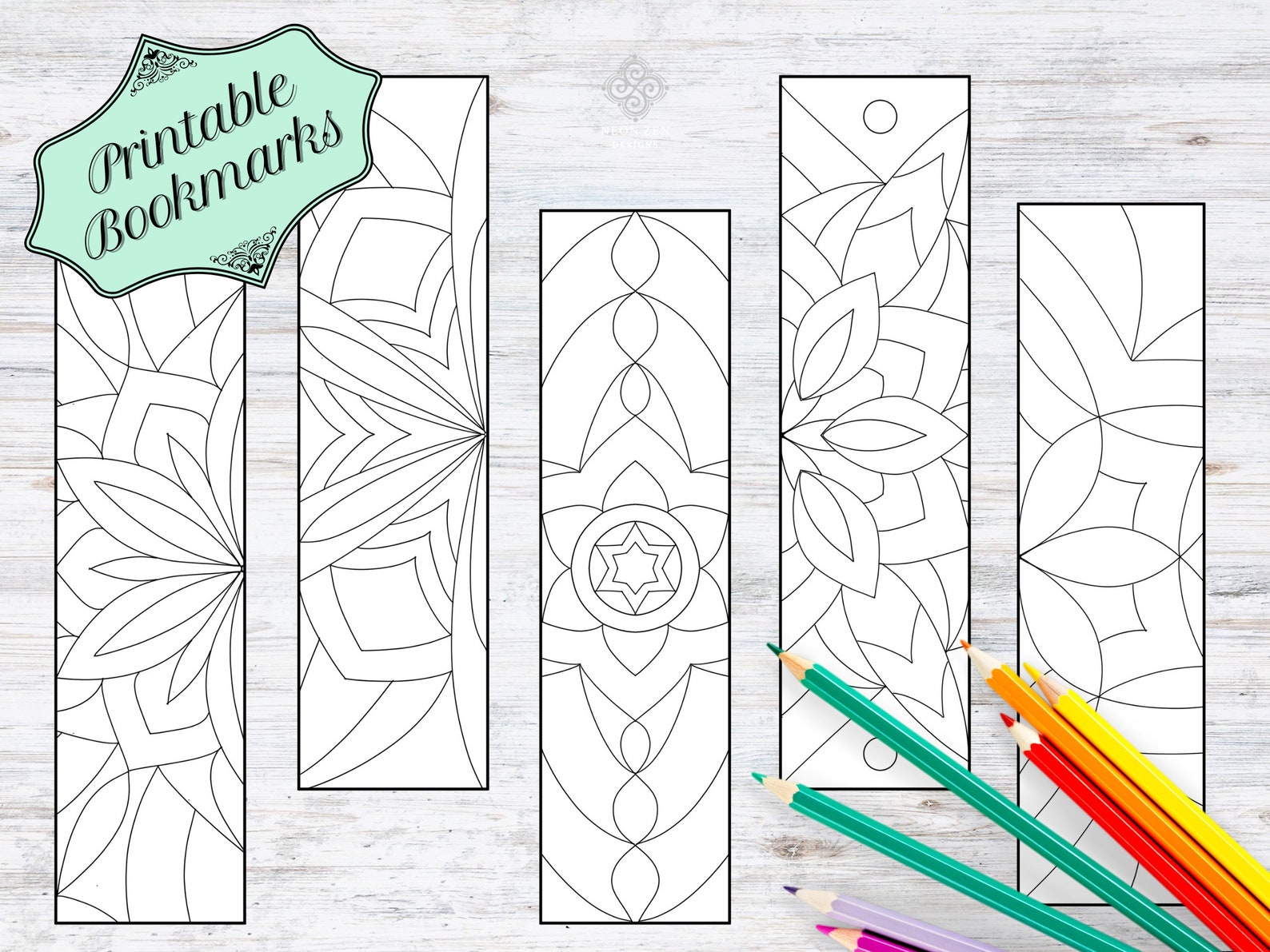 PRINTABLE Mandala Bookmarks, 5 Printable Bookmarks to Colour, Zen ...
