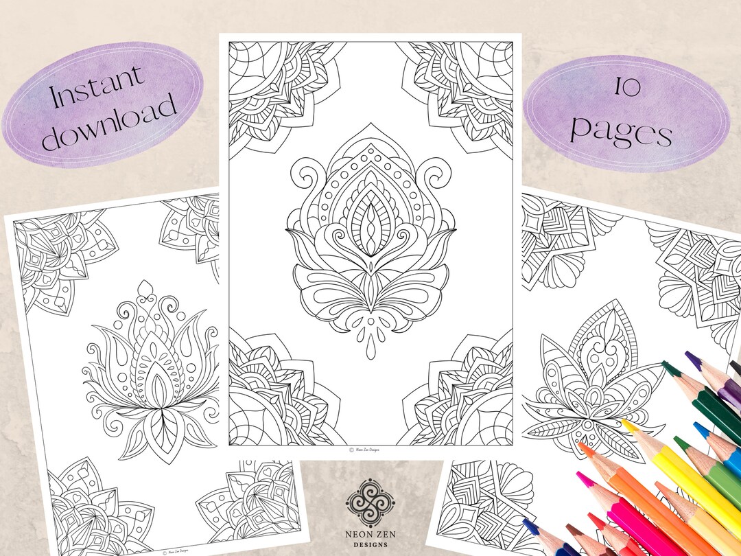 PRINTABLE Lotus Mandala Colouring Pages Adult Colouring - Etsy
