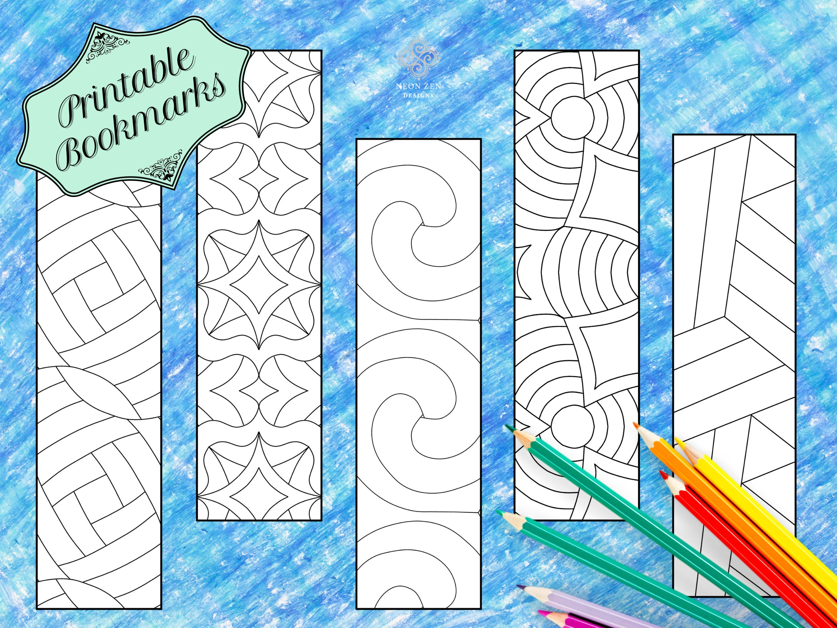 PRINTABLE Colouring Bookmarks Set of 5, Simple Colouring, Colour Your ...