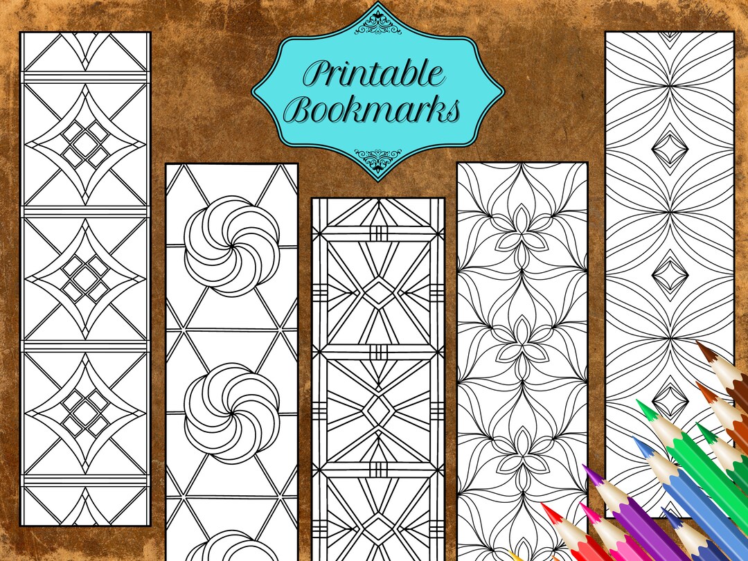 PRINTABLE Geometric Colouring Bookmarks, 5 DIY Bookmark Set, Art Deco ...