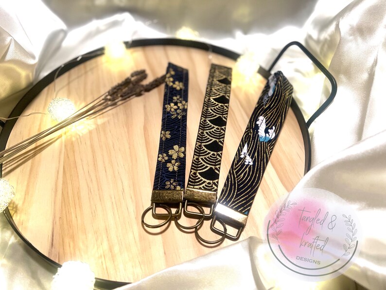 Japanese Inspired Fabric japanese Sea Wave and Japanese Flower Keychain ...