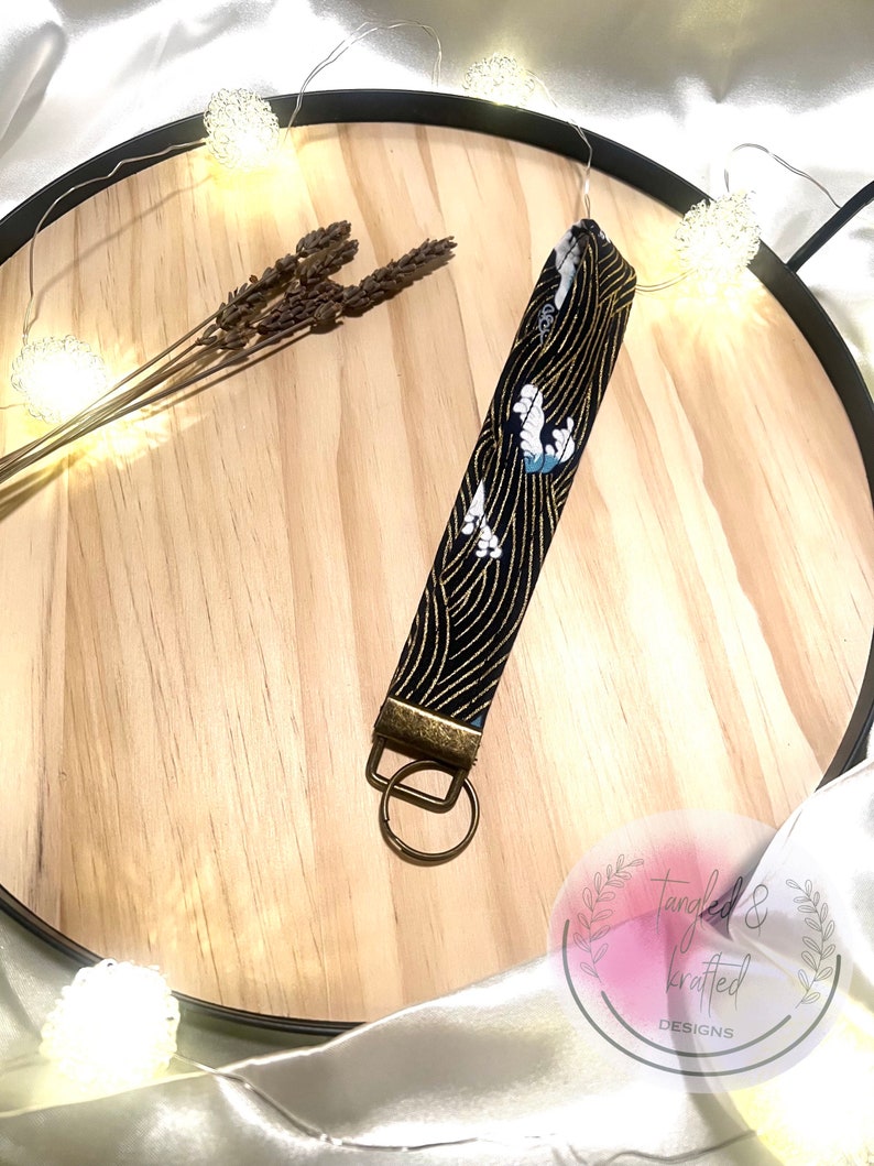 Japanese Inspired Fabric japanese Sea Wave and Japanese Flower Keychain ...