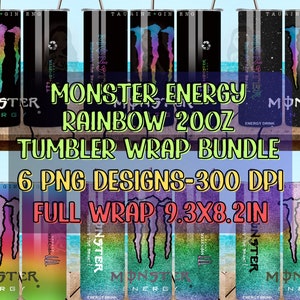 Monster Energy Rainbow Tumbler Wrap Bundle, 6 Colourful Png Sublimation ...