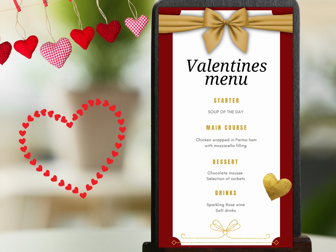 Valentine's Menu Template, Printable Valentine's Day Menu, Editable ...
