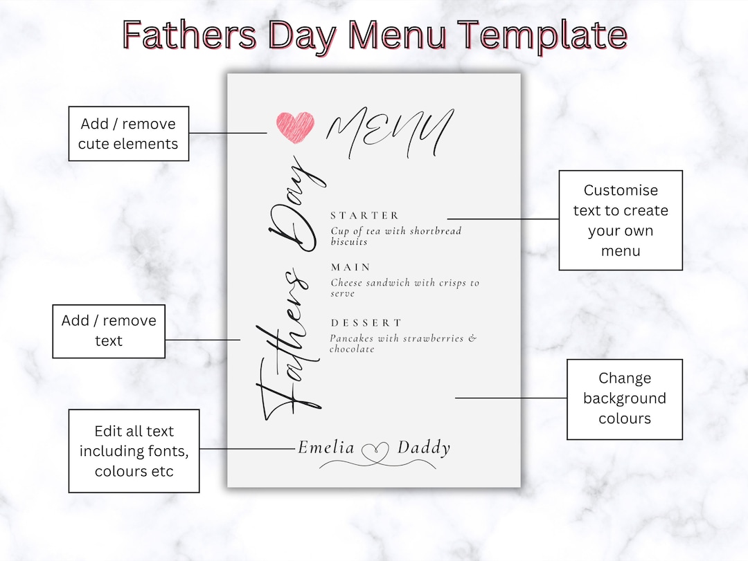 Custom Father's Day Menu Template: Minimalist Printable (canva) - Etsy