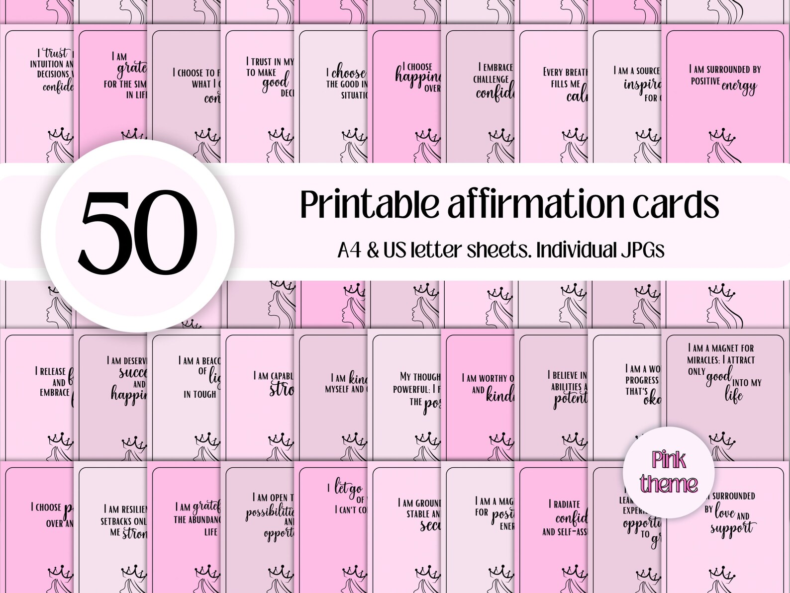 50 Pink Affirmation Cards: Printable Positive Motivation (PDF) - Etsy