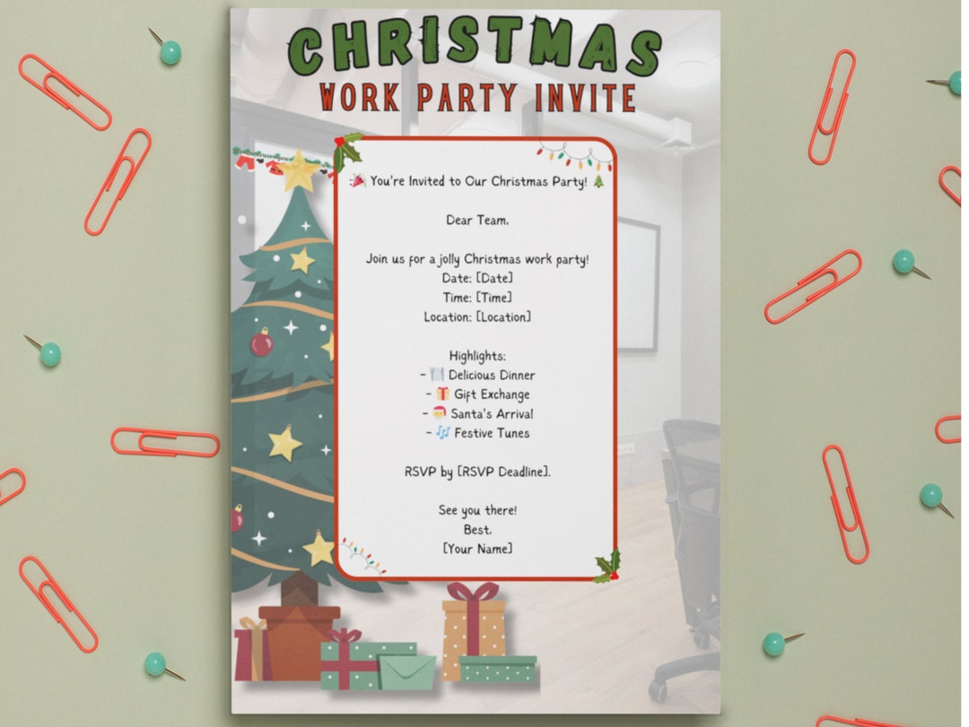 Christmas Work Party Invitation Template: Editable Office Flyer ...