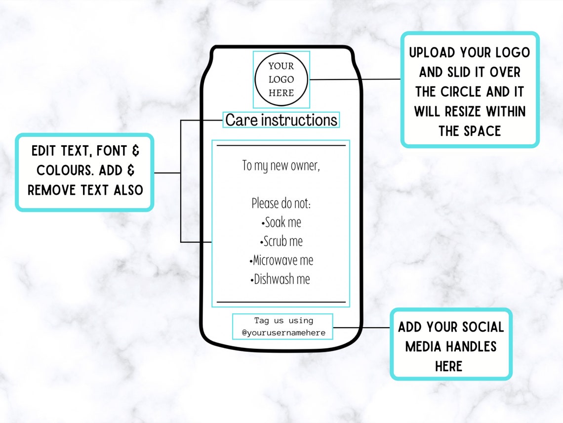Minimalist Care Cards Template for Libbey Can Glass, Editable and ...