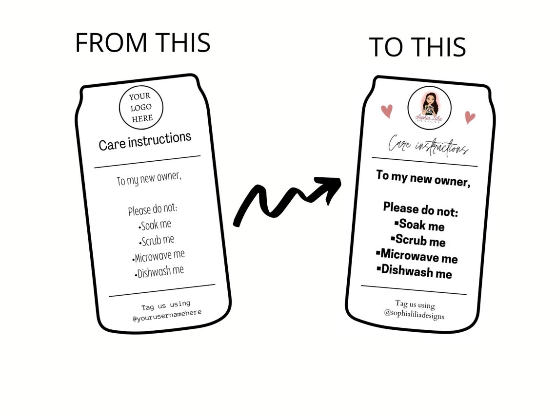 Minimalist Care Cards Template for Libbey Can Glass Editable - Etsy