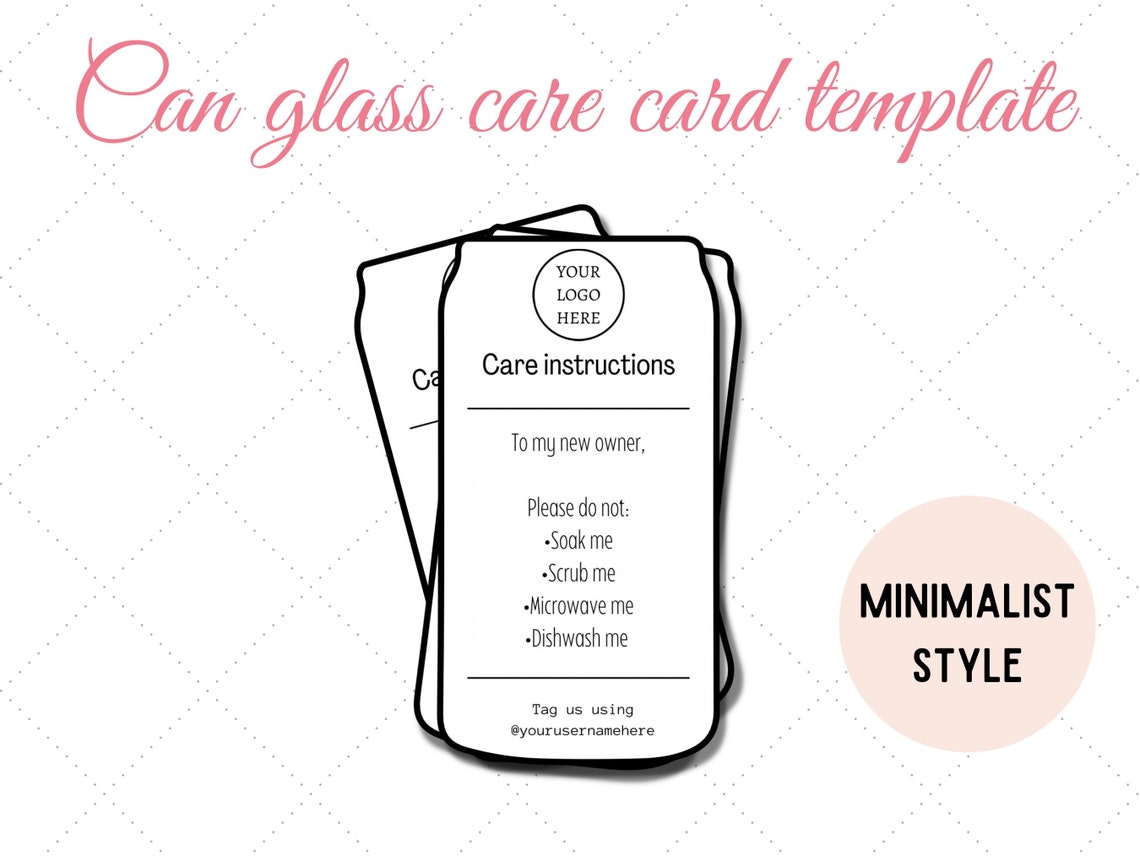 Minimalist Care Cards Template for Libbey Can Glass Editable - Etsy