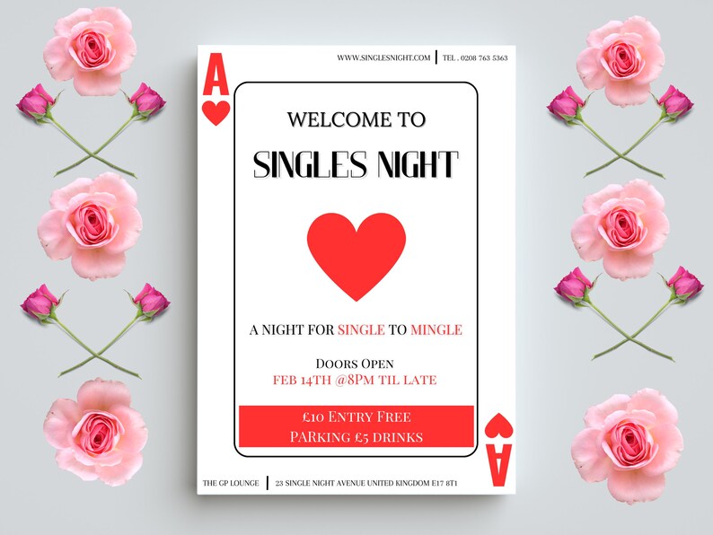 Printable Singles Night Flyer Template, Editable Canva Template, Club ...