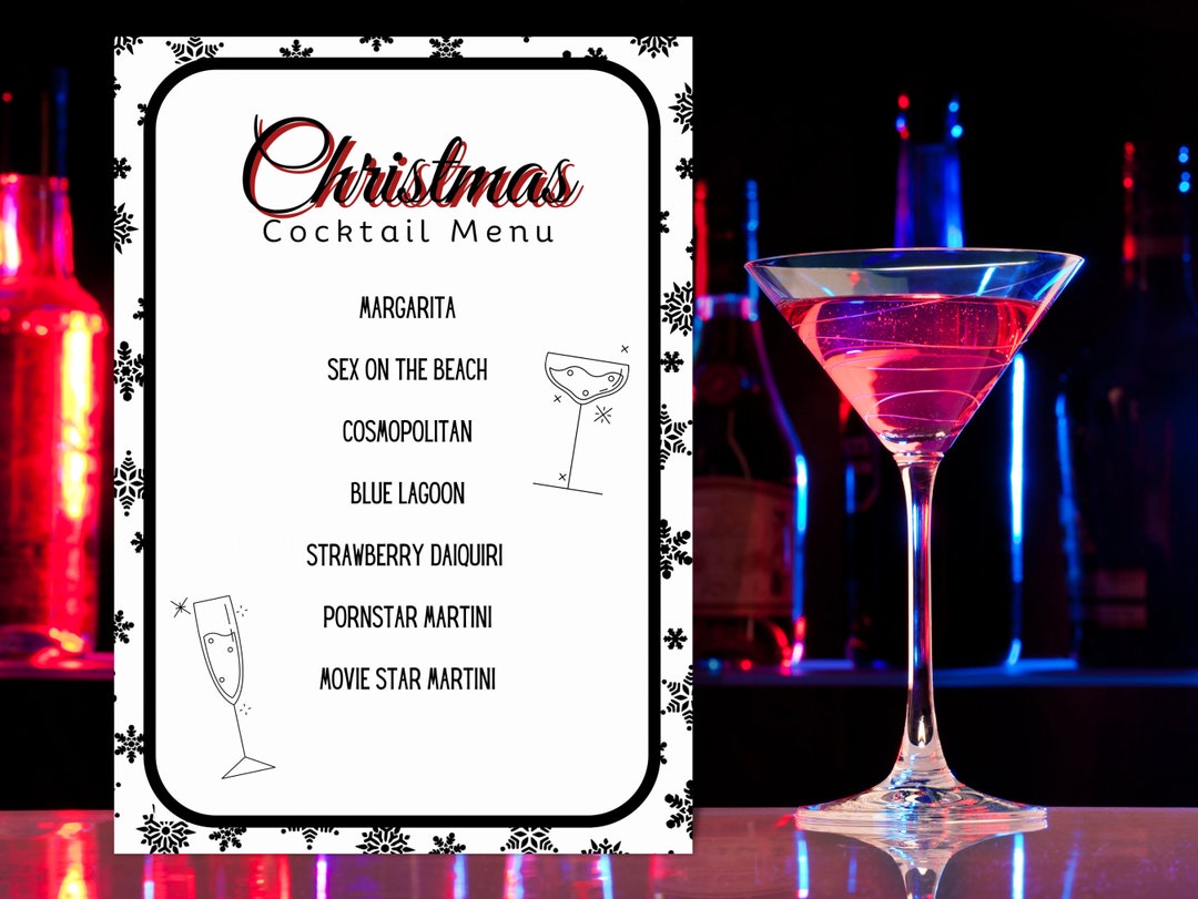 Christmas Bar Cocktail Menu Template, Snowflake Design, Editable Canva ...