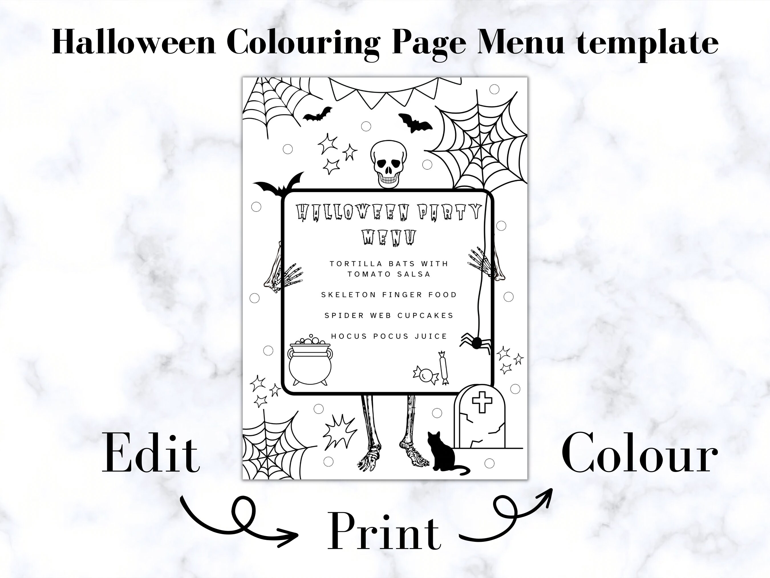 Halloween Party Menu Template Colouring Page Design Editable - Etsy