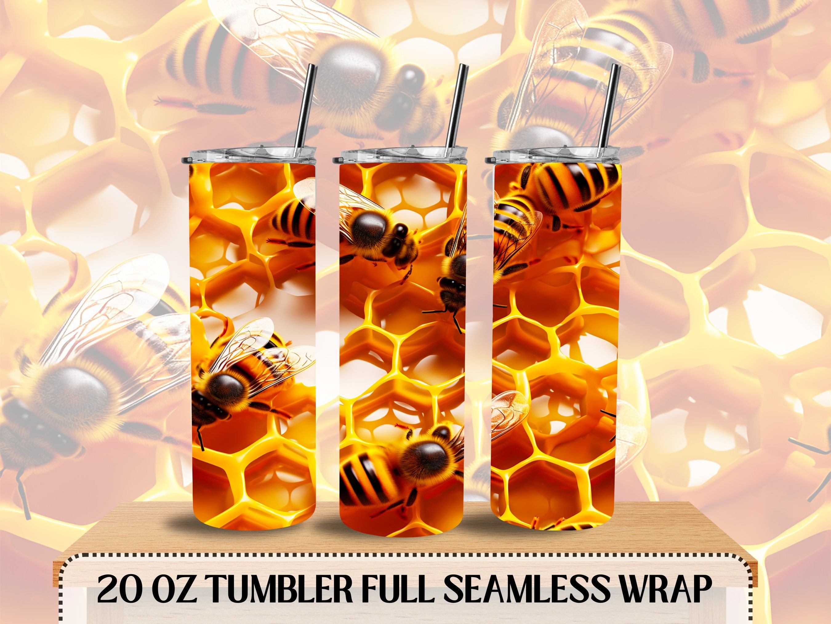 3d Bees Tumbler Wrap, 20oz Skinny Tumbler Png, Straight Sublimation ...