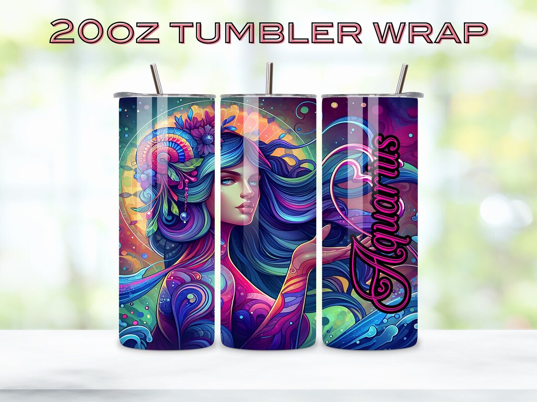 Aquarius Woman Tumbler Wrap, Zodiac Png Sublimation, Digital Download ...