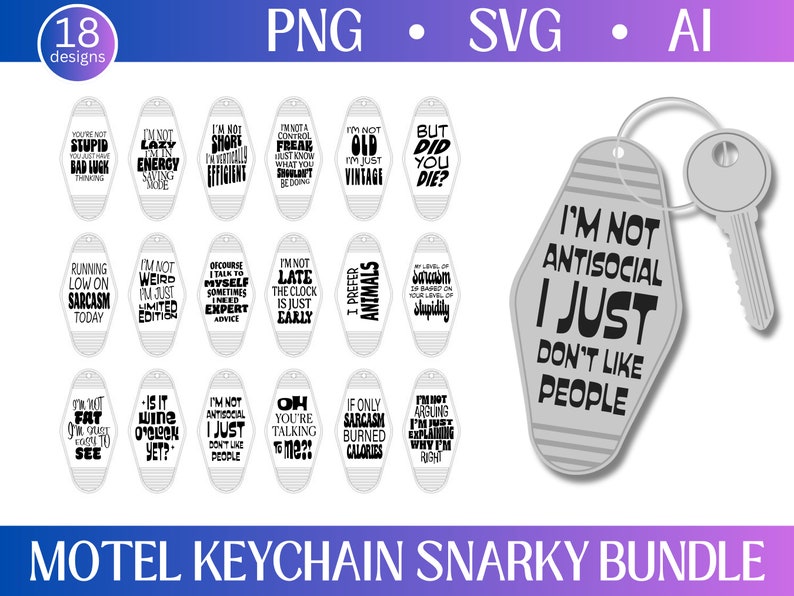 Snarky Motel Keychain SVG Bundle: Funny Sarcastic Designs (digital ...