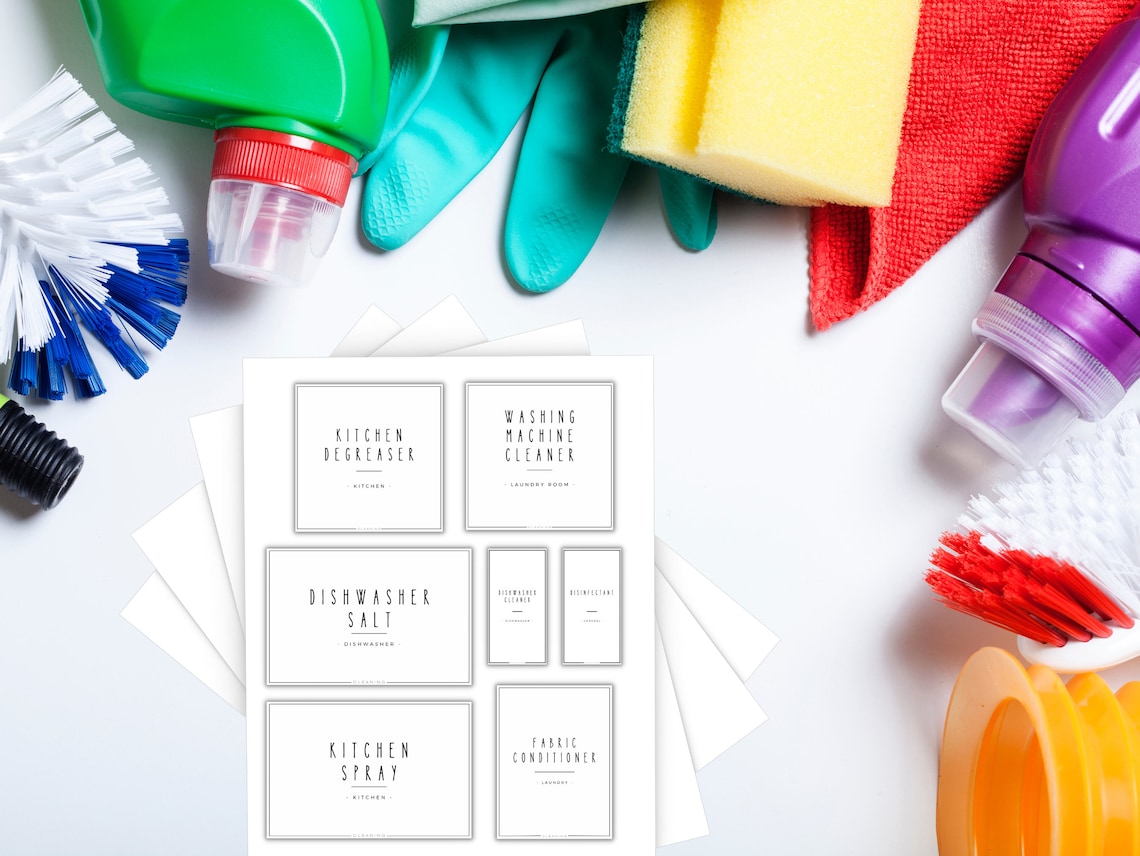 Cleaning Labels Templates, Minimalist Organisation, Various Size ...