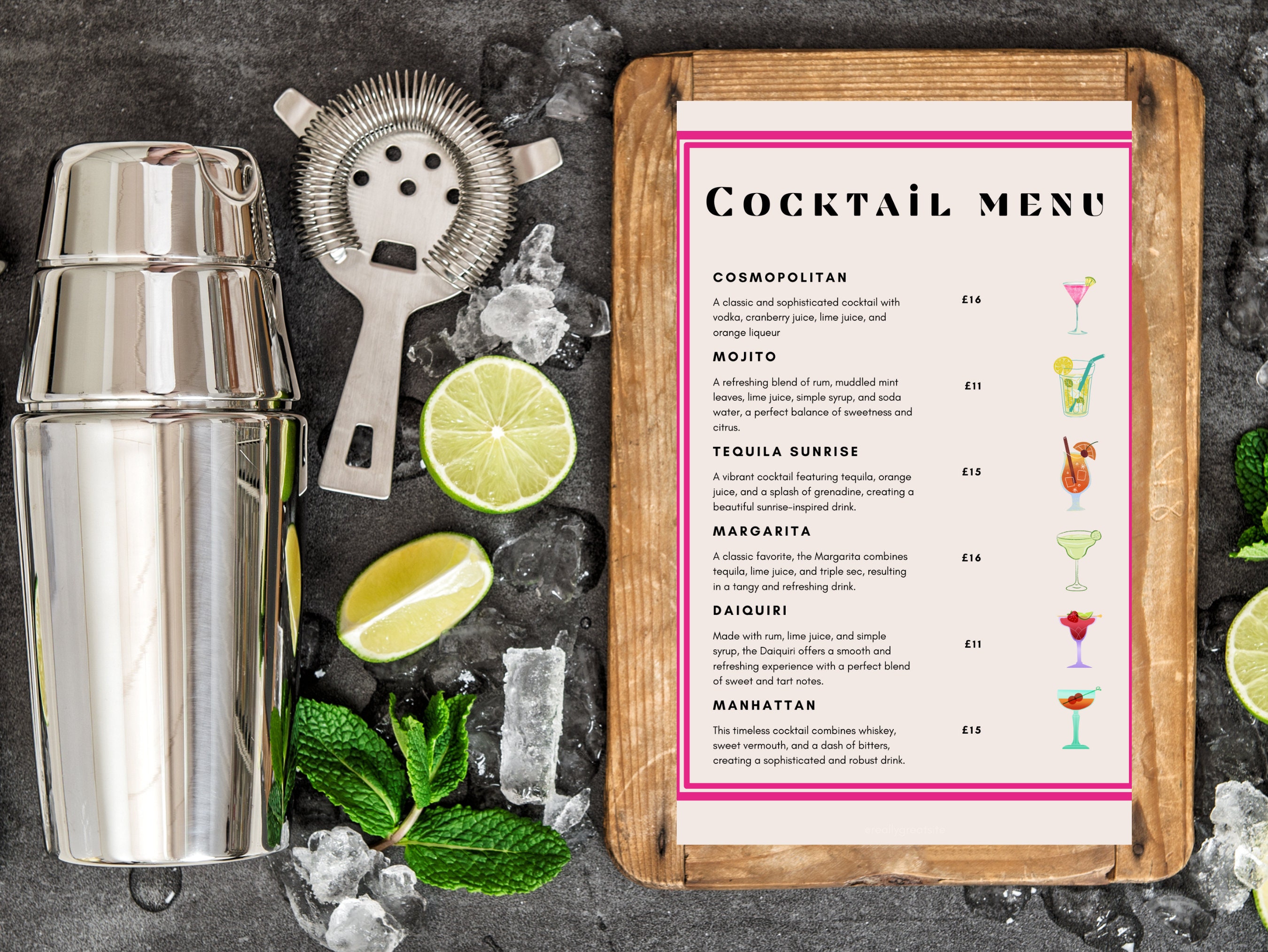 Printable Bar Menu Template Bundle, Editable Signature Cocktails Sign, Wedding Bar Signs, 8 ...