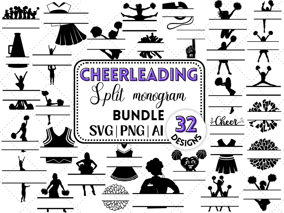 Cheer Monogram SVG Bundle, Split Monogram Cheer Design, Custom ...
