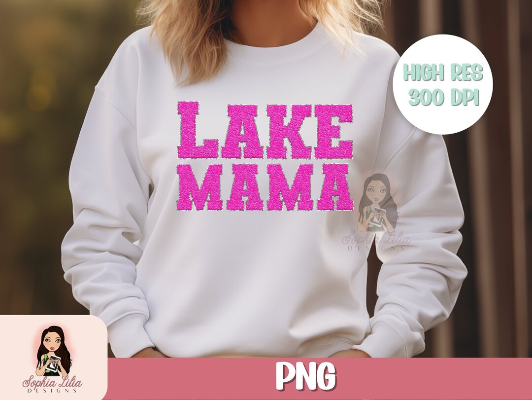 Lake Mama PNG, Summer PNG, Faux Chenille Patch Embroidery, Pink Lake ...