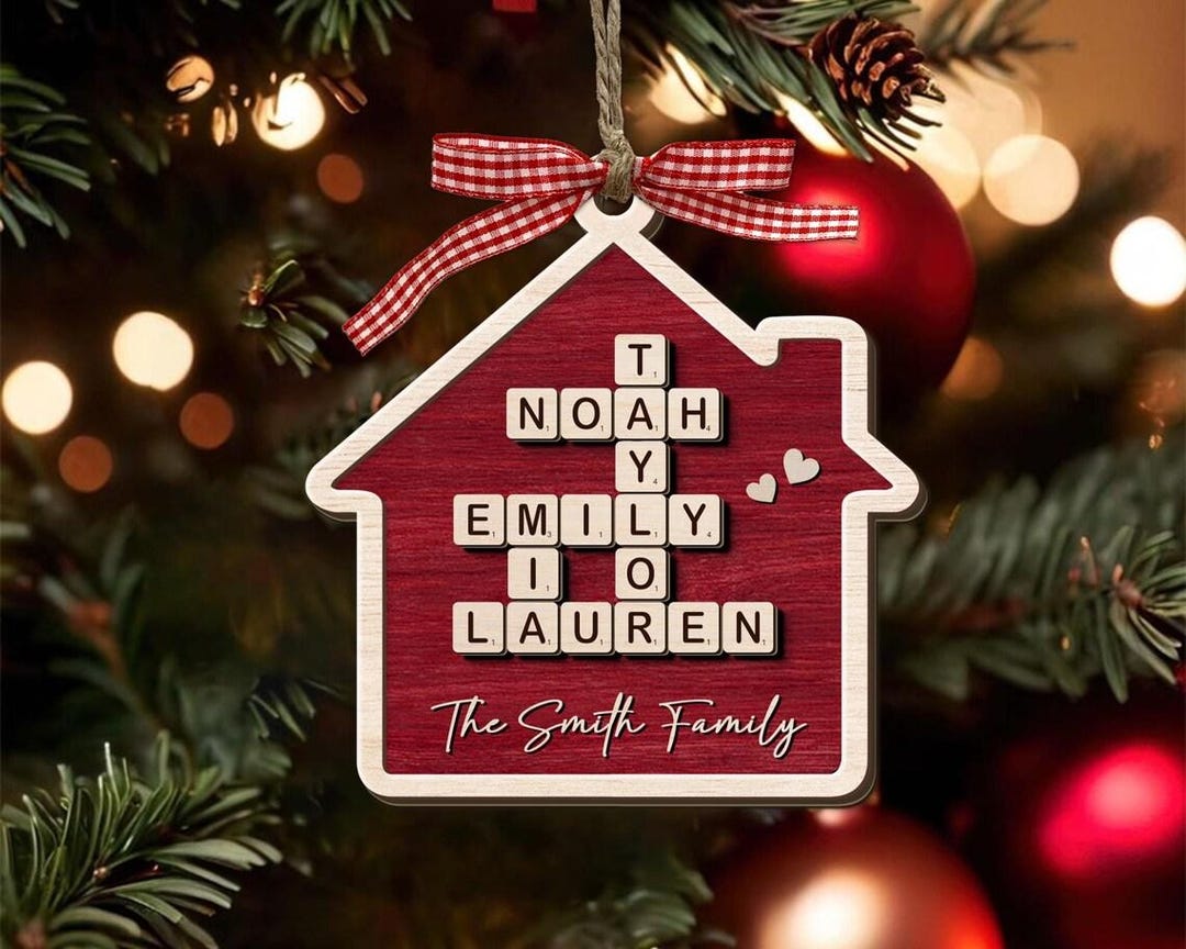 Custom Family Puzzle Name Christmas Ornament, Family Crossword Puzzle ...