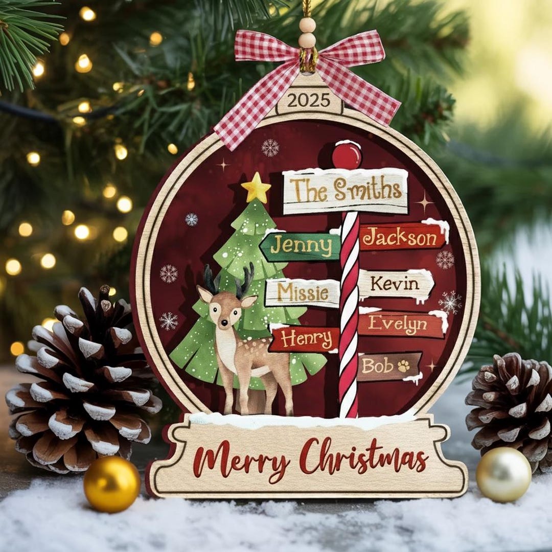 Personalized Family North Pole Ornament, Wooden 2 Layer Ornament ...