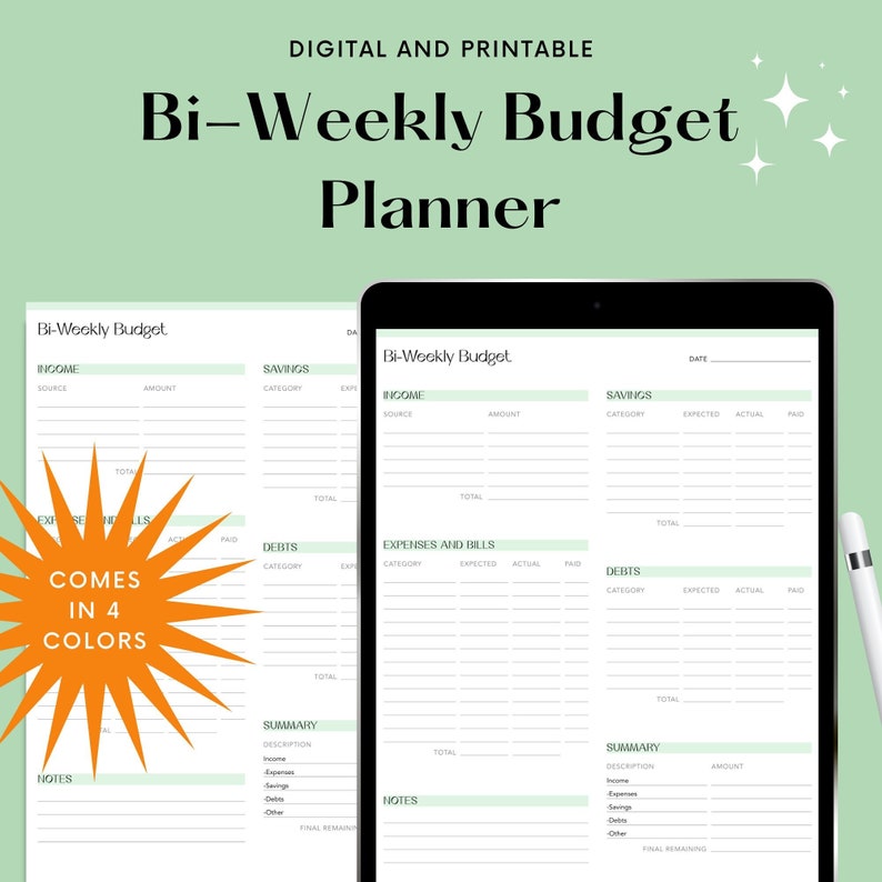 Bi-weekly Monthly Budget Template Planner Printable Digital - Etsy