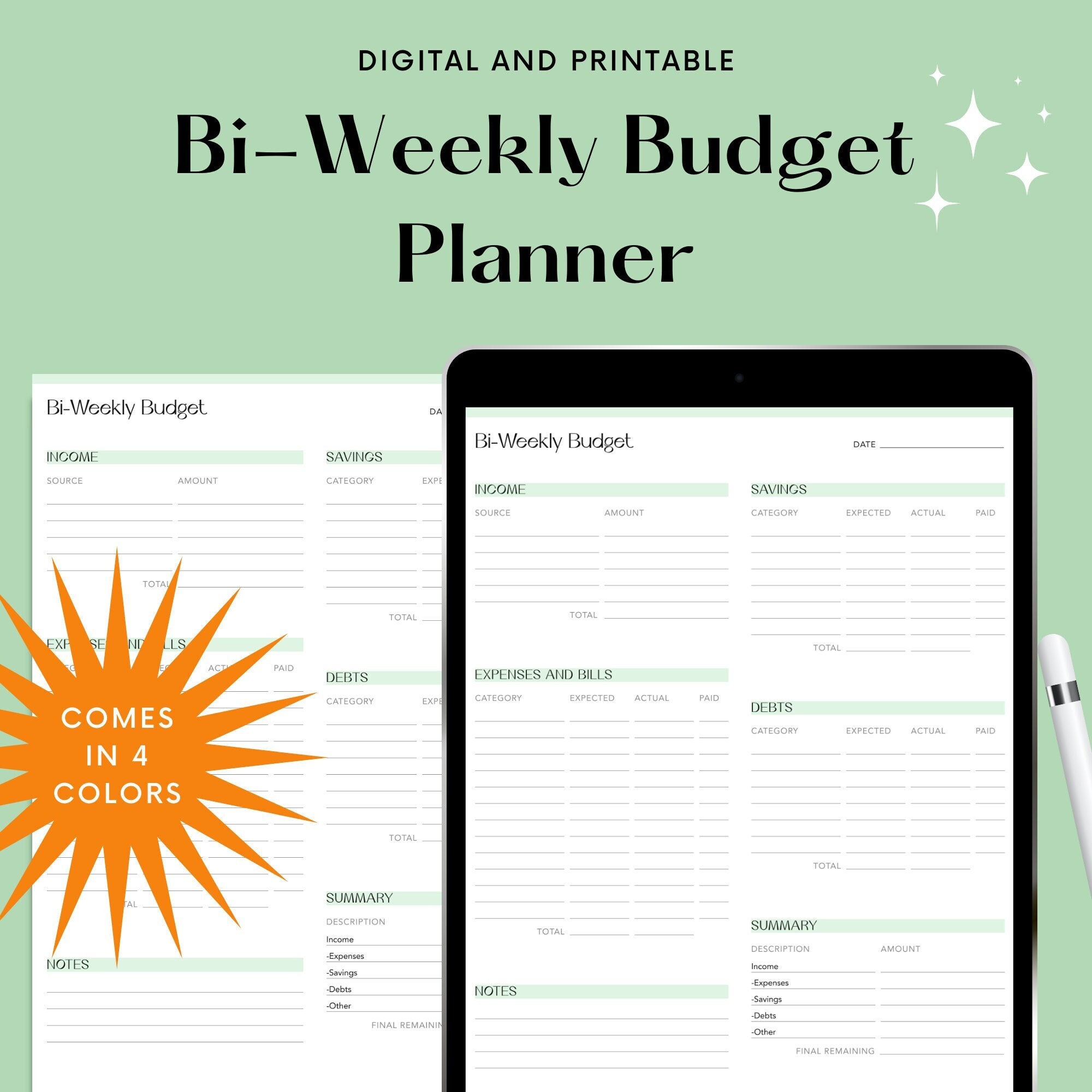 Bi-Weekly Monthly Budget Template Planner Printable Digital | Etsy
