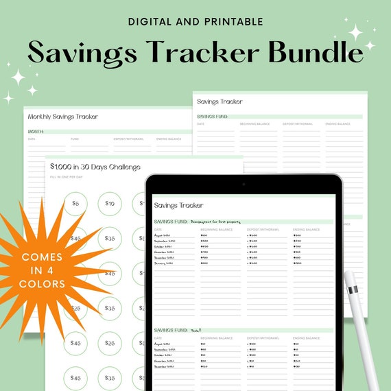 Savings Tracker Printable Digital Bundle Savings Challenge | Etsy