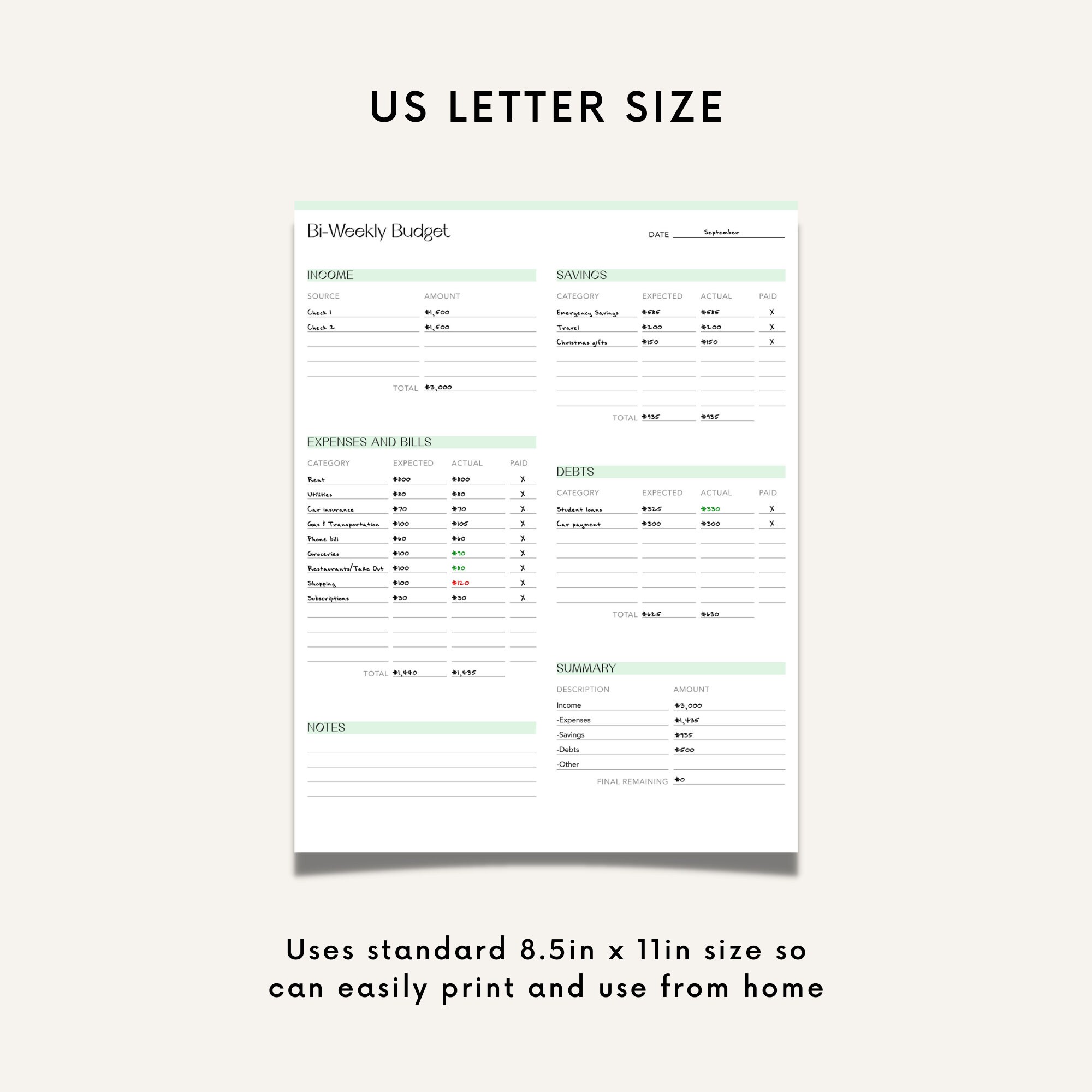 Bi-Weekly Monthly Budget Template Planner Printable Digital | Etsy