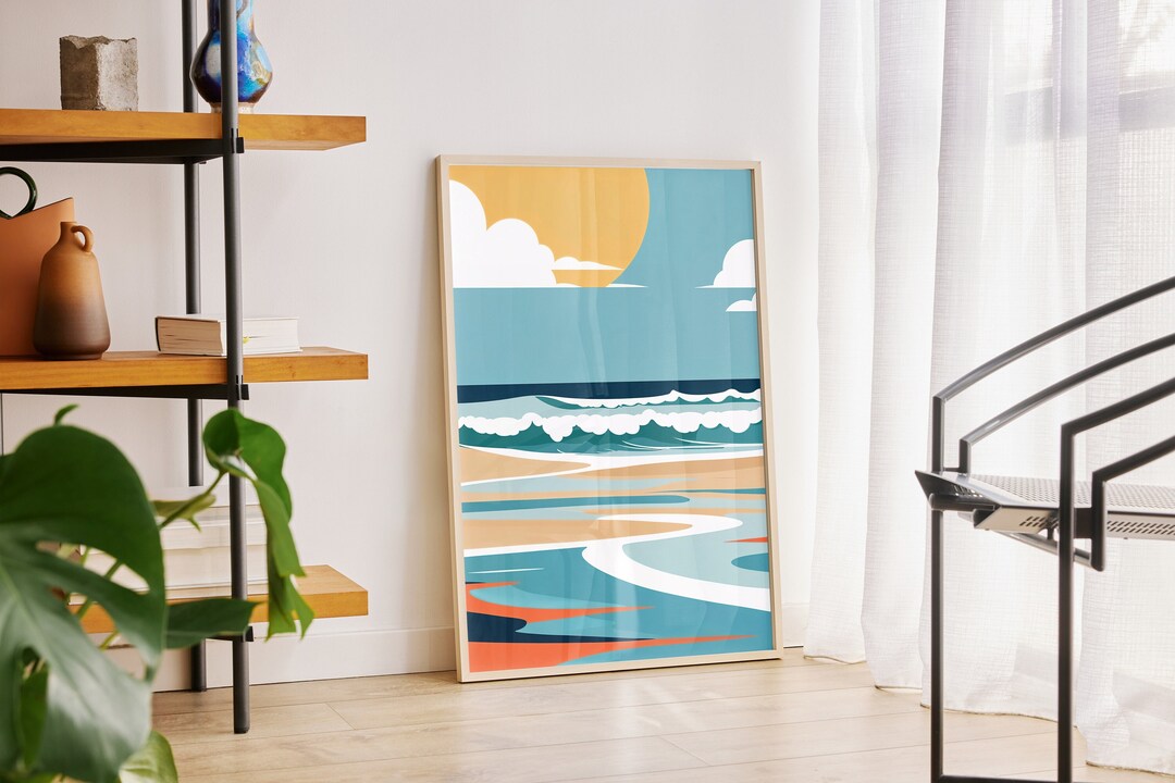 Retro Beach Poster, Beachy Artful Poster, Sea View Wall Art, Graphic ...