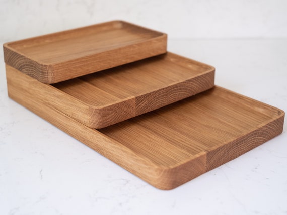 White Oak Wood Trays Stackable Slim Design Modern Hardwood - Etsy