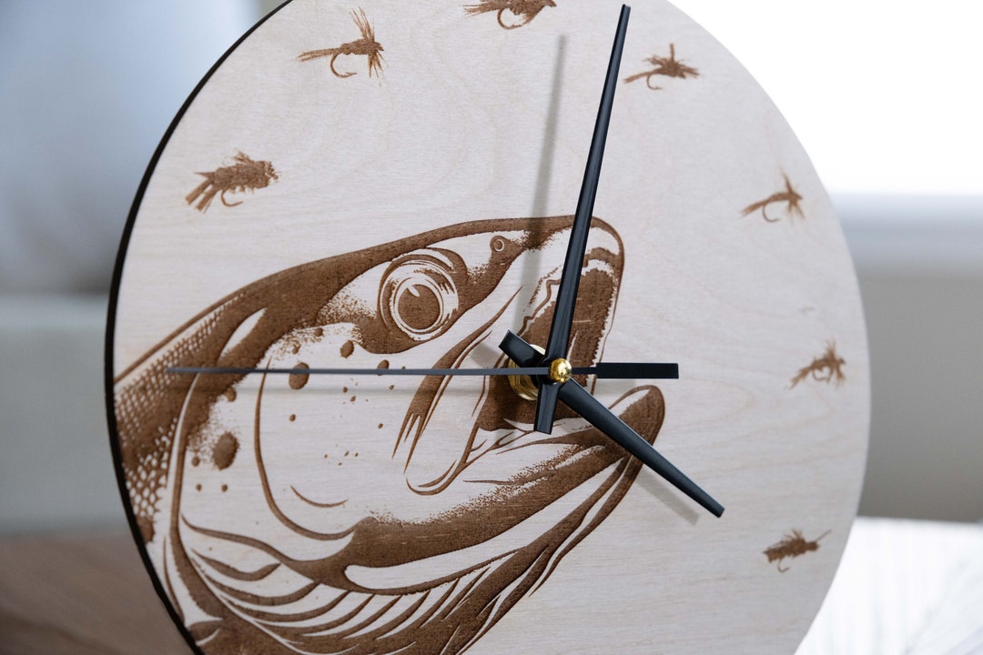 Fly Fishing Clock for Anglers | Wood Wall Clock | Fishing Gift - Etsy