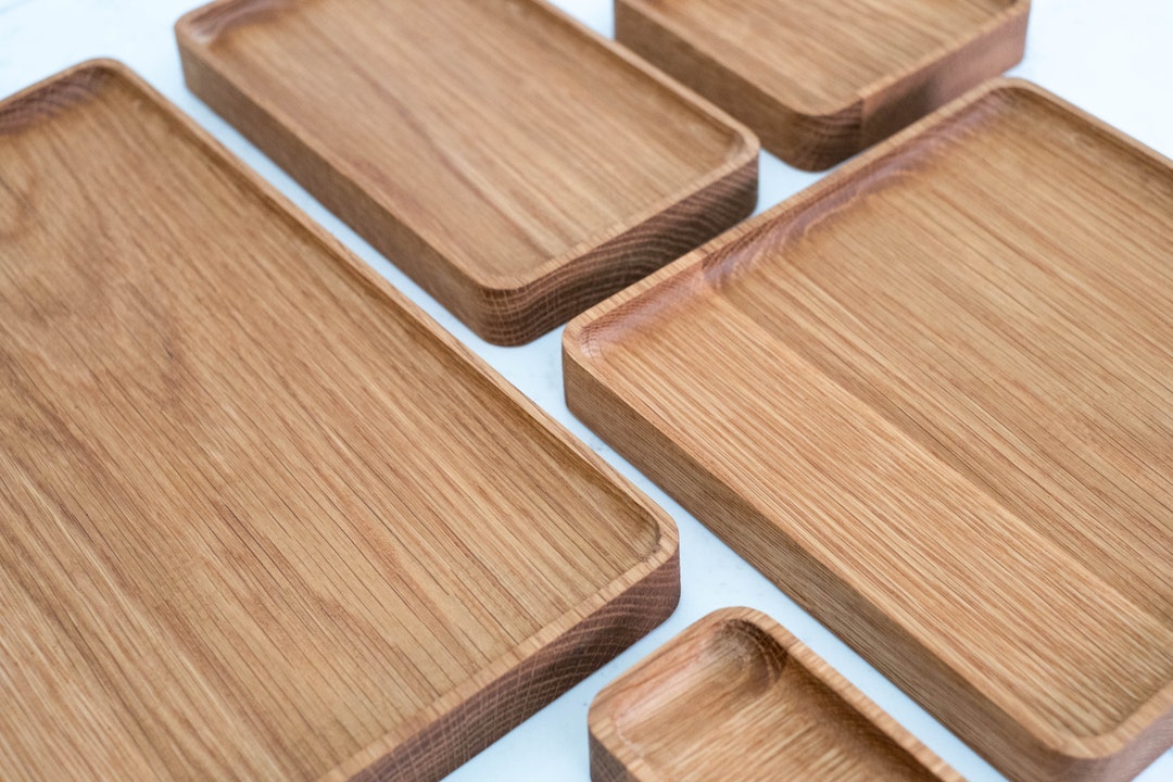 White Oak Wood Trays | Stackable Slim Design | Modern Hardwood Valet ...