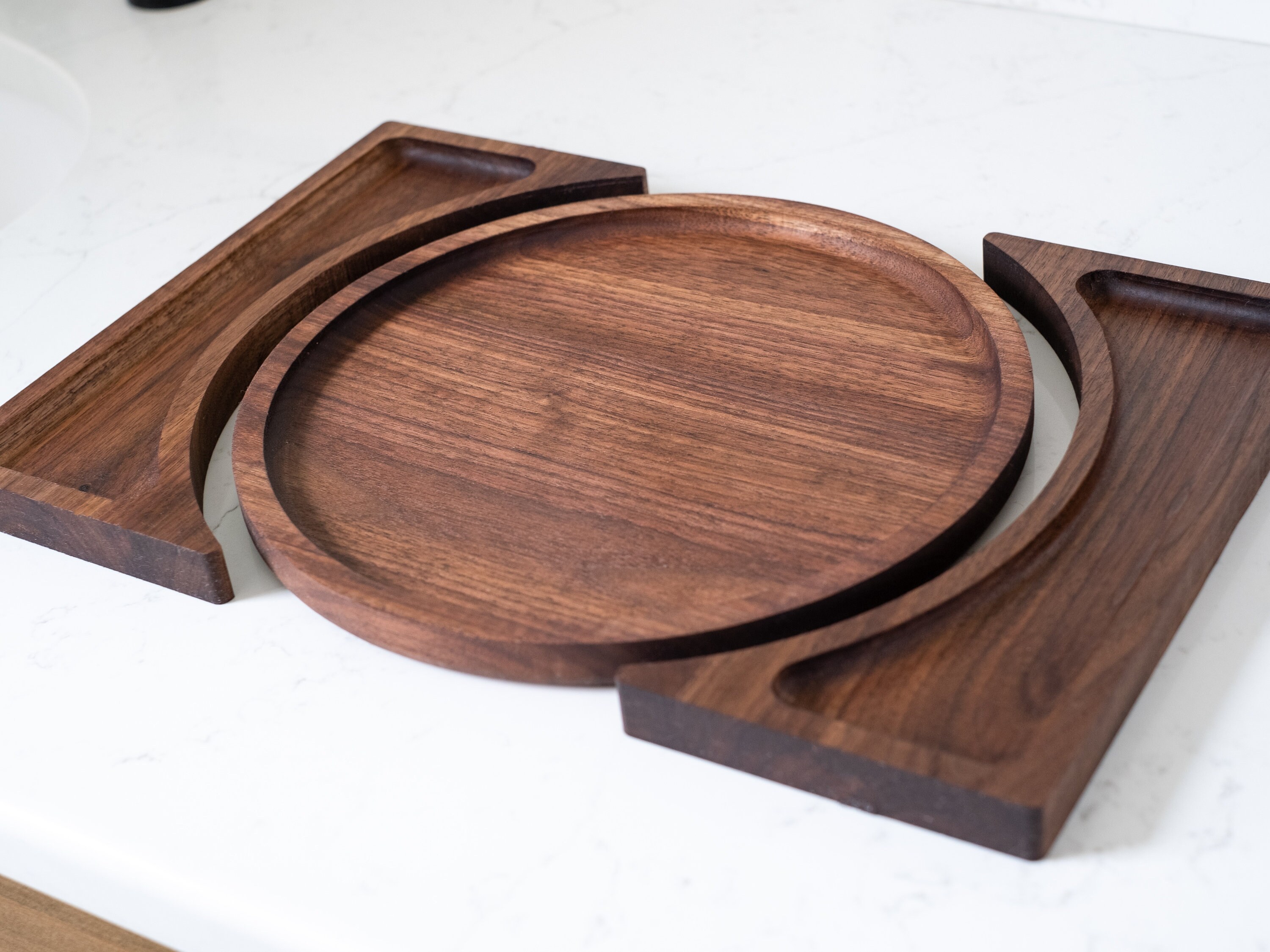 Black Walnut Round Wood Catch Trays Modern Hardwood - Etsy