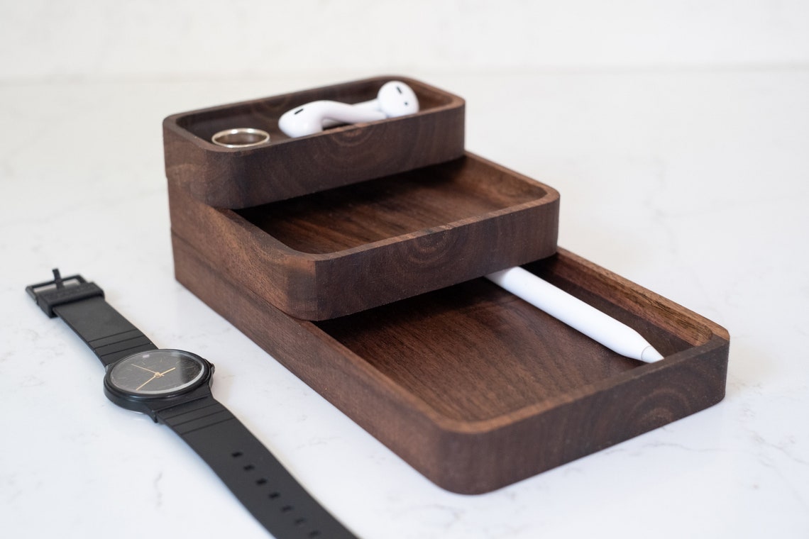 Black Walnut Wood Trays Stackable Slim Design Modern - Etsy