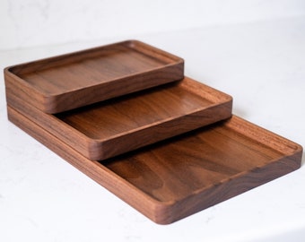 Black Walnut & Oak Hardwood Trays, Centerpiece, Gift, Stackable, Slim ...