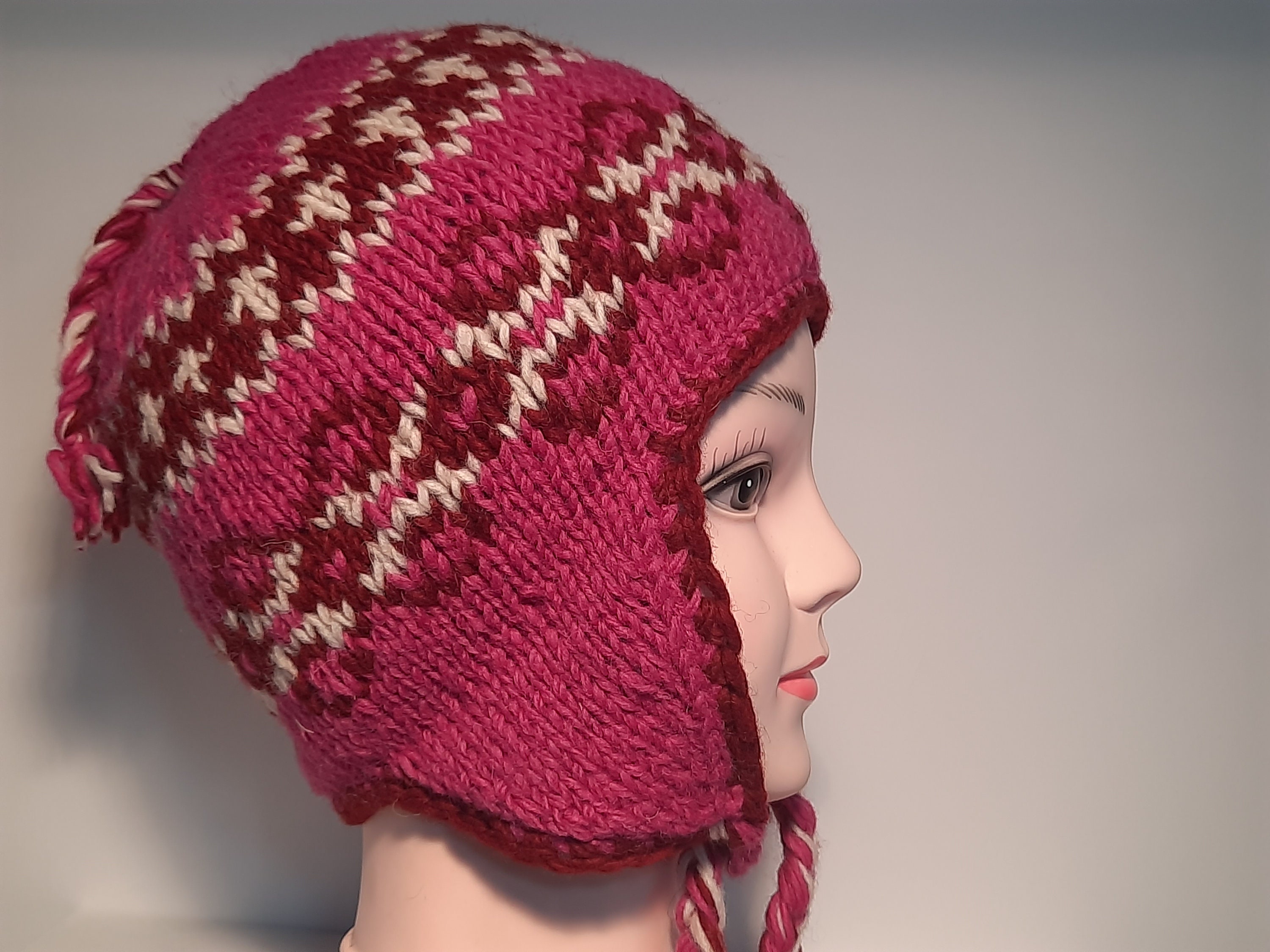Hand-knitted Wool Beanie Hat: Sherpa Fleece Lined, Earflap Tassel Cap ...
