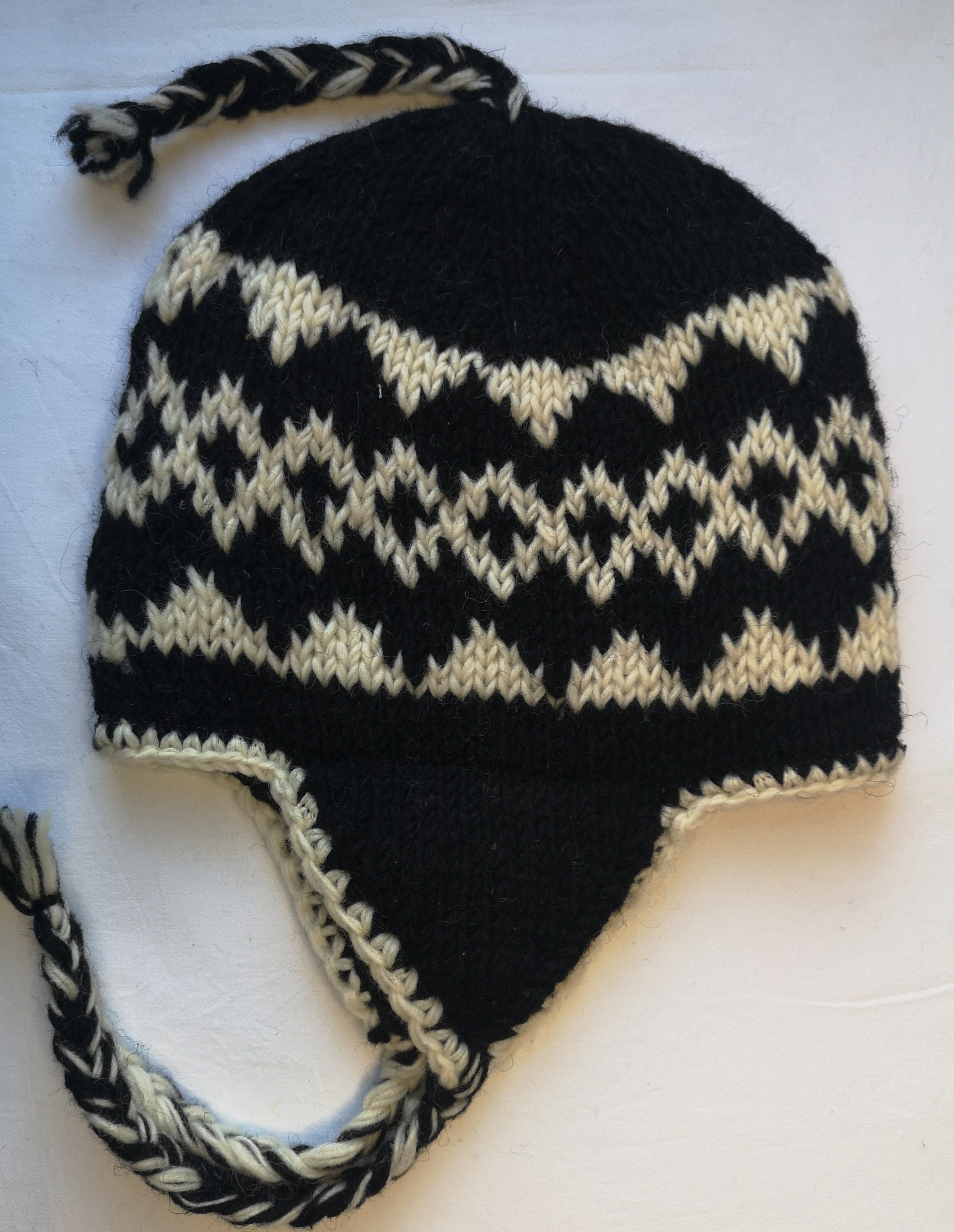 Hand-knitted Wool Beanie Hat: Sherpa Fleece Lined, Earflap Tassel Cap ...