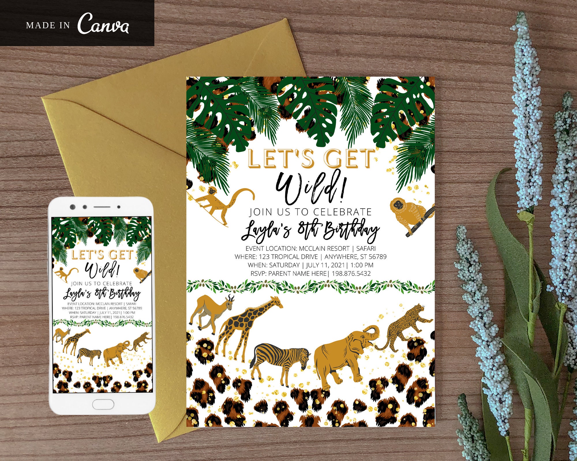 Safari Birthday Invitation Invitation Digital Canva - Etsy